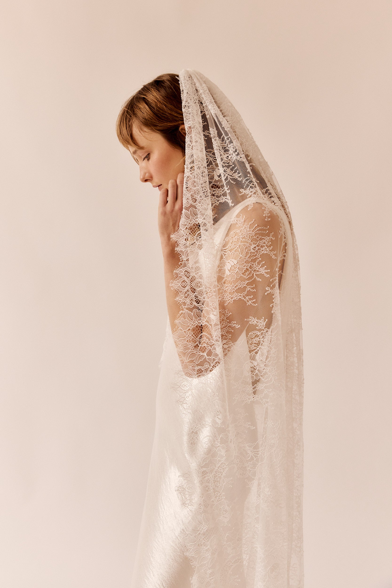 Page Single Tier French Lace Veil – Dove Grey Bridal